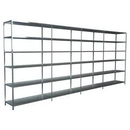 Steckregal SCHULTE REGALWELT "Stecksystem Grund- und 3x Anbauregale", silber (silberfarben), B:400cm H:230cm T:50cm, Stahl, Regale, Metall verzinkt, 2300x4000x500 mm, 24 Böden