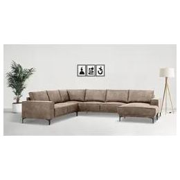 Wohnlandschaft Places of Style "Oland" Sofas Gr. B/H/T: 342cm x 85cm x 260cm, Luxus-Microfaser, Recamiere rechts, grau (taupe) U-Form, im zeitlosem Design und hochwertiger Verabeitung