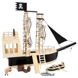 Spielzeug-Schiff Small Foot "Piratenschiff, aus Holz", schwarz (natur, schwarz), Spielzeugfahrzeuge, KinderB:18cm H:58cm T:77cm, Kunststoff, Holz, B:18cm H:58cm T:77cm