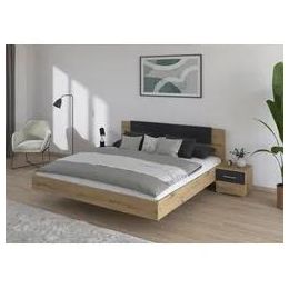 Bettanlage Rauch "Doppelbett Futonbett BARCELONA in schwebender Optik" Schlafzimmermöbel-Sets Gr. ohne Matratze, B/H: 180cm x 200cm, grau (eiche artisan/graumetallic) und Farbabsetzungen mit 2 Nachttischen MADE IN GERMANY