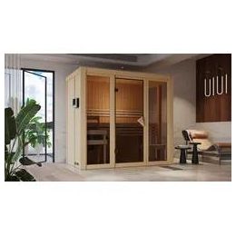 Karibu Sauna "Ivana 2" Saunen Ganzglasfront Gr. Bio-Kombiofen, externe Steuerung, 3,6 kW, beige (naturbelassen)