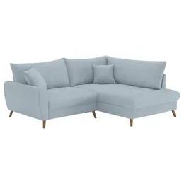 Ecksofa Home Affaire "Blackburn II" Sofas Gr. B/H/T: 230cm x 71cm x 190cm, Cord, Ottomane rechts, blau (stripes 8624 blue grey) Wahlweise mit Kaltschaumpolsterung bis 140 kg belastbar