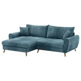 Ecksofa Home Affaire "Blackburn II" Sofas Gr. B/H/T: 246cm x 71cm x 170cm, Velours, Recamiere links, blau (dolce 13 ocean) Wahlweise mit Kaltschaumpolsterung bis 140 kg belastbar