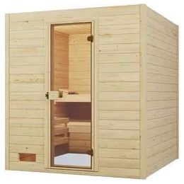 Weka Sauna "Massivholzsauna VALIDA 3" Saunen Blockbohlen, moderne Ganzglastür Gr. Bio-Ofen, externe Steuerung, 7,5 kW, beige (natur)