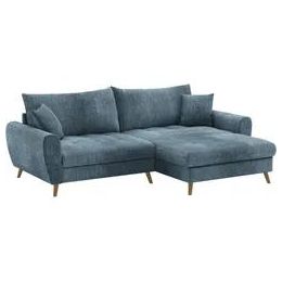 Ecksofa Home Affaire "Blackburn II, L-Form" Sofas Gr. B/H/T: 246cm x 71cm x 170cm, Veloursstoff, Recamiere rechts, blau (dolce 13 ocean) Mit Kaltschaumpolsterung bis 140 kg belastbar