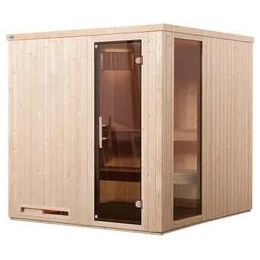 Weka Sauna "Elementsauna HALMSTAD 2" Saunen vorgefertigte Elemente, Fensterelement, moderne Ganzglastür Gr. Saunaofen, integrierte Steuerung, 5,4 kW, beige (natur)