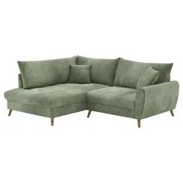 Ecksofa Home Affaire "Blackburn II, L-Form" Sofas Gr. B/H/T: 230cm x 71cm x 190cm, Veloursstoff, Ottomane links, grün (dolce 11 green) Mit Kaltschaumpolsterung bis 140 kg belastbar