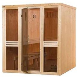 Weka Sauna "Elementsauna KAARINA 2" Saunen platzsparende Nischensauna, 2 Fensterelemente, moderne Ganzglastür Gr. Saunaofen, externe Steuerung, 4,5 kW, beige (natur)