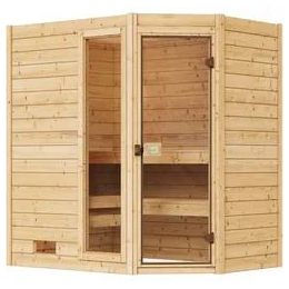 Weka Sauna "Massivholzsauna VALIDA Eck 1" Saunen Blockbohlen, Fensterelement, moderne Glastür Gr. Bio-Ofen, externe Steuerung, 7,5 kW, beige (natur)