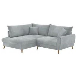 Ecksofa Home Affaire "Blackburn II, L-Form" Sofas Gr. B/H/T: 230cm x 71cm x 190cm, Veloursstoff, Ottomane links, silberfarben (dolce 14 silver) Mit Kaltschaumpolsterung bis 140 kg belastbar