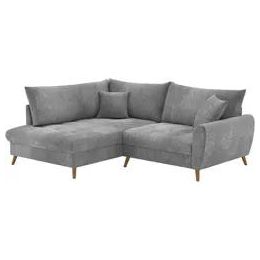 Ecksofa Home Affaire "Blackburn II, L-Form" Sofas Gr. B/H/T: 230cm x 71cm x 190cm, Veloursstoff, Ottomane links, grau (dolce 16 graphite) Mit Kaltschaumpolsterung bis 140 kg belastbar