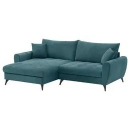 Ecksofa Home Affaire "Blackburn II" Sofas Gr. B/H/T: 246cm x 71cm x 170cm, Microfaser, Recamiere links, blau (memphis 13 petrol) Wahlweise mit Kaltschaumpolsterung bis 140 kg belastbar