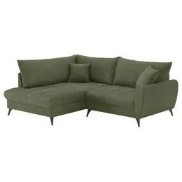 Ecksofa Home Affaire "Blackburn II" Sofas Gr. B/H/T: 230cm x 71cm x 190cm, Cord, Ottomane links, grün (stripes 8641 green) Wahlweise mit Kaltschaumpolsterung bis 140 kg belastbar