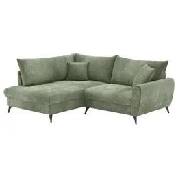 Ecksofa Home Affaire "Blackburn II" Sofas Gr. B/H/T: 230cm x 71cm x 190cm, Velours, Ottomane links, grün (dolce 11 green) Wahlweise mit Kaltschaumpolsterung bis 140 kg belastbar