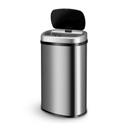 Juskys Automatik M&uuml;lleimer mit Sensor 60L - Abfalleimer mit elektrischem Deckel rechteckig - Silber