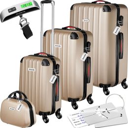 TecTake&reg; Hartschalenkoffer-Set, 4-teilig, 3 Trolleys, 1 Beauty Case inkl. Kofferwaage und -anh&auml;nger, 360&deg; drehbare, abnehmbare Rollen, mit Sicherheits-Zahlenschloss