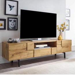 FineBuy TV-Board Kommode 160cm MDF Eiche Dekor Design Lowboard mit 2 T&uuml;ren & Schublade Fernsehschrank