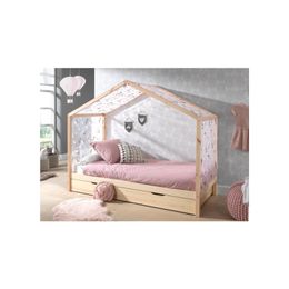 Vipack Dallas 3 Hausbett 90 x 200 cm Liegefl&auml;che inkl. Bettschublade und Textilhimmel, Natur