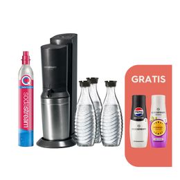 CRYSTAL 3.0 Wassersprudler titan, Bundle inkl. 3x Glasflasche, 1x SodaStream Maracuja ohne Zucker Sirup, 1x Pepsi Zero Zucker Sirup, 1x Quick-Connect Zylinder