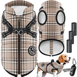LOVPET&reg; Hundejacke Hundemantel mit Geschirr, inkl. 45 St&uuml;ck Kotbeutel + Spender, Hunde Winterweste gef&uuml;ttert wasserdicht, Gepolsterte Weste Mit Brustgurt, Reflektoren, D-Ring