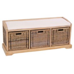 MCW Sitzbank Adana, Aufbewahrungsbox, 3 K&ouml;rbe, Kubu-Rattan-Geflecht, 112x46x37cm ~ hell