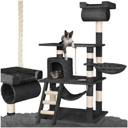 TecTake&reg; Kratzbaum, 141 cm, mit Katzenhaus, inklusive Spielkordel und Kippschutz