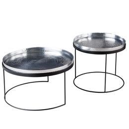 Riess Ambiente riess-ambiente Couchtische ELEMENTS - 2er Set rund 60cm silber schwarz Metall Tabletttisch Beistelltisch