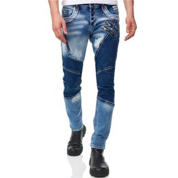 Straight-Jeans Rusty Neal "URUMA", Herren, Gr. 30, US-Größen, blau (blau, denim), 98% Baumwolle, 2% Elasthan, mehrfarbig, casual, Jeans, mit trendigen Zierelementen