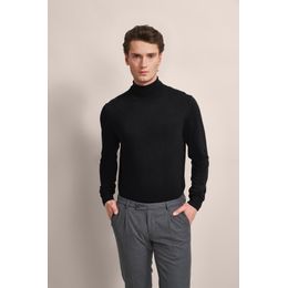 Rollkragenpullover Bugatti, Herren, Gr. XL, schwarz, 100% Wolle, unifarben, casual, regular fit, ohne Ausschnitt, Langarm Rippbündchen, Pullover, aus 100 % Merinowolle