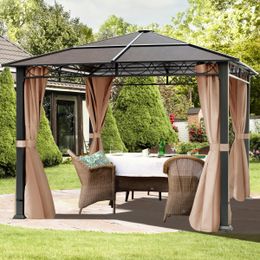 TOOLPORT 3x3 m Hardtop Gartenpavillon, inkl. 4 Seitenteile, cappuccino - (300117)