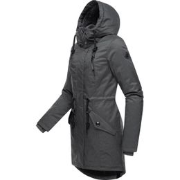 Wintermantel Ragwear "Elsie Melange" Gr. XS (34), schwarz, Damen, Obermaterial: 100% Polyester, Innenfutter: 100% Polyester, Wattierung: 100% Polyester, Mäntel, Wasserdichter Winterparka mit Kapuze und Teddyfleece