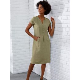 Sommerkleid CREATION L PREMIUM "Leinen-Kleid" Gr. 36, Normalgrößen, grün (khaki) Damen Kleider