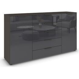 Kommode Rauch "Kommode Türkommode Sideboard Kombikommode FLIPP mit Glasfront" Sideboards Gr. B/H/T: 180cm x 100cm x 42cm, 5 St., grau (graphit/glas basalt) 2-trg mit 5 Schubladen und Soft-Close, 2 Breiten MADE IN GERMANY