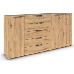 Kommode Rauch "Flipp" Sideboards Gr. B/H/T: 200cm x 100cm x 42cm, 5 St., braun (eiche artisan) 3-türig mit 5 Schubladen und Soft-Close-Funktion