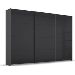 Schwebetürenschrank Rauch "Koluna" Schränke Gr. B/H/T: 271 cm x 229 cm x 62 cm, 3 St., grau (graumetallic, glas basalt) Glasfront, inkl. 2 Innenschubladen sowie extra Böden