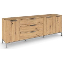 Kommode Rauch "Flipp" Sideboards Gr. B/H/T: 200cm x 72cm x 42cm, 3 St., braun (eiche artisan) 3-türig mit 3 Schubladen und Soft-Close-Funktion