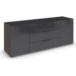 Kommode Rauch "Flipp" Sideboards Gr. B/H/T: 160cm x 60cm x 42cm, 3 St., grau (graphit/glas basalt) 2-türig, 3 Schubladen, Soft-Close-Funktion, Oberboden und Front Glas