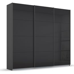 Schwebetürenschrank Rauch "Koluna" Schränke Gr. B/H/T: 203 cm x 210 cm x 62 cm, 3 St., grau (graumetallic, glas basalt) Glasfront, inkl. 2 Innenschubladen sowie extra Böden