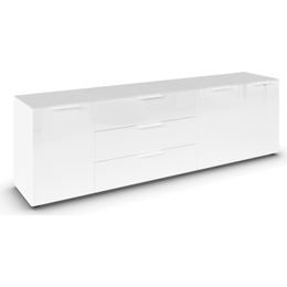 Kommode Rauch "Flipp" Sideboards Gr. B/H/T: 200cm x 60cm x 42cm, 3 St., weiß (alpinweiß/glas kristallweiß) 3-türig, 3 Schubladen, Soft-Close-Funktion, Oberboden und Front Glas