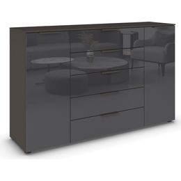 Kommode Rauch "Kommode Türkommode Sideboard Kombikommode FLIPP mit Glasfront" Sideboards Gr. B/H/T: 160cm x 100cm x 42cm, 5 St., grau (graphit/glas basalt) 2-trg mit 5 Schubladen und Soft-Close, 2 Breiten MADE IN GERMANY