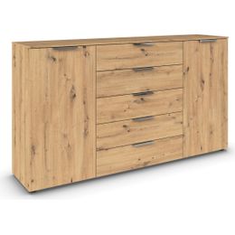 Kommode Rauch "Flipp" Sideboards Gr. B/H/T: 180cm x 100cm x 42cm, 5 St., braun (eiche artisan) 2-türig mit 5 Schubladen und Soft-Close-Funktion in zwei Breiten