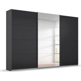 Schwebetürenschrank Rauch "Kleiderschrank Schrank Garderobe KOLUNA mit Glastüren und Spiegel" Schränke Gr. B/H/T: 271 cm x 210 cm x 62 cm, 3 St., grau (graumetallic, glas basalt) inkl. 2 Innenschubladen sowie extra Einlegeböden MADE IN GERMANY