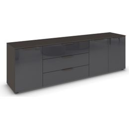 Kommode Rauch "Flipp" Sideboards Gr. B/H/T: 200cm x 61cm x 42cm, 3 St., grau (graphit/glas basalt) 3-türig mit 3 Schubladen und Soft-Close-Funktion sowie Glasfront