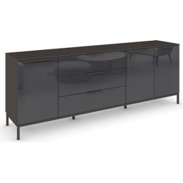 Kommode Rauch "Flipp" Sideboards Gr. B/H/T: 200cm x 72cm x 42cm, 3 St., grau (graphit/glas basalt) 3-türig mit 3 Schubladen und Soft-Close-Funktion sowie Glasfront