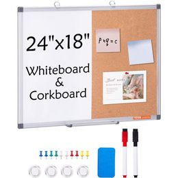 Vevor - 24'x18' Whiteboard & Korktafel-Kombination mit Aluminiumrahmen – 2-in-1 magnetische, trocken abwischbare Pinnwand zur Wandmontage – Ideal für