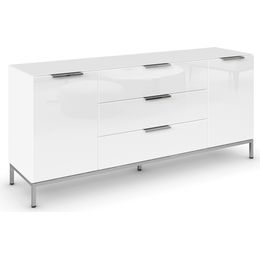 Kommode Rauch "Flipp" Sideboards Gr. B/H/T: 160cm x 71cm x 42cm, 3 St., weiß (alpinweiß/glas kristallweiß) 2-türig, 3 Schubladen, Soft-Close-Funktion, Oberboden und Front Glas