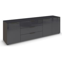 Kommode Rauch "Flipp" Sideboards Gr. B/H/T: 200cm x 60cm x 42cm, 3 St., grau (graphit/glas basalt) 3-türig, 3 Schubladen, Soft-Close-Funktion, Oberboden und Front Glas