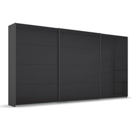 Schwebetürenschrank Rauch "Koluna" Schränke Gr. B/H/T: 360 cm x 229 cm x 62 cm, 3 St., grau (graumetallic, glas basalt) Glasfront, inkl. 2 Innenschubladen sowie extra Böden