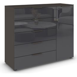 Kommode Rauch "Flipp" Sideboards Gr. B/H/T: 120cm x 100cm x 42cm, 5 St., grau (graphit/glas basalt) 1-türig mit 5 Schubladen und Soft-Close-Funktion sowie Glasfront