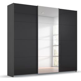 Schwebetürenschrank Rauch "Kleiderschrank Schrank Garderobe KOLUNA mit Glastüren und Spiegel" Schränke Gr. B/H/T: 203 cm x 210 cm x 62 cm, 3 St., grau (graumetallic, glas basalt) inkl. 2 Innenschubladen sowie extra Einlegeböden MADE IN GERMANY